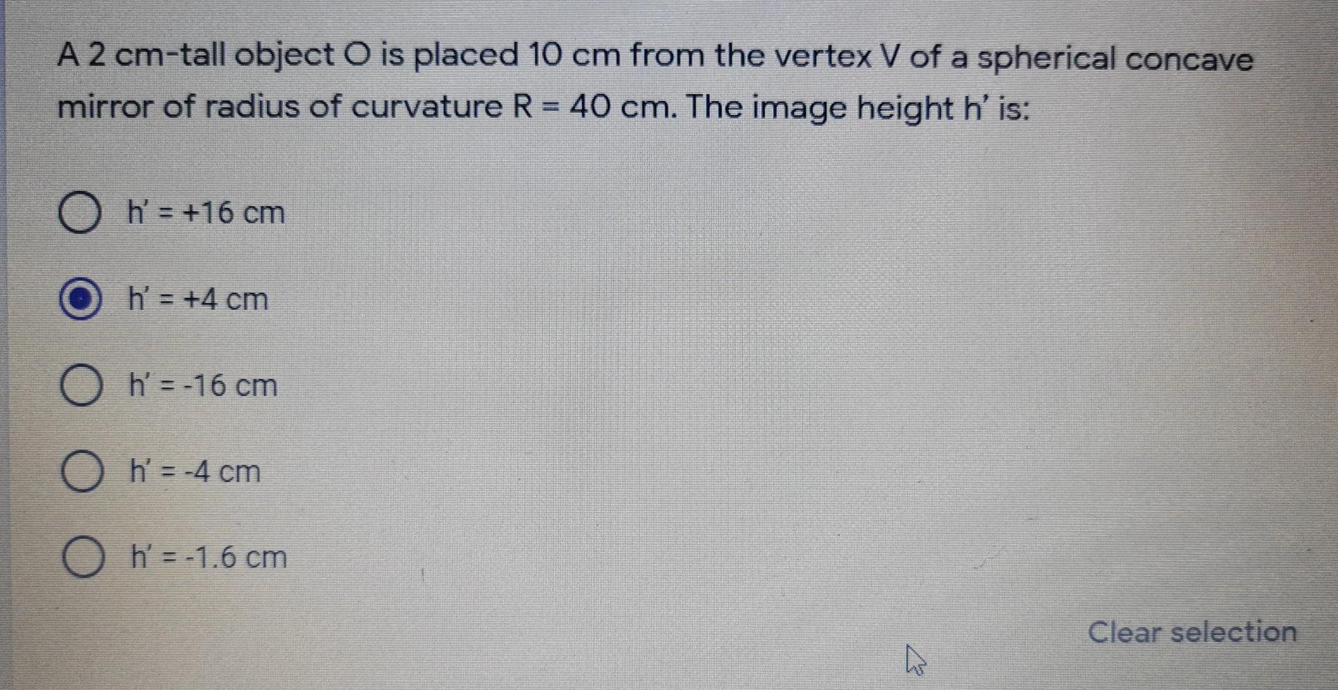 Solved A 2 cm-tall object O is placed 10 cm from the vertex | Chegg.com