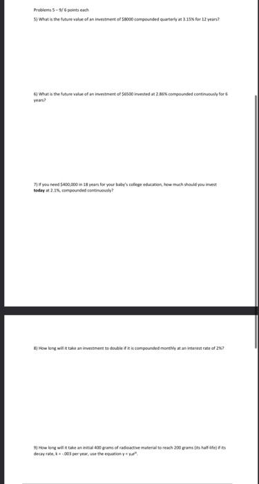 Solved Problems 5 - 215 points eath 6) What is the future | Chegg.com