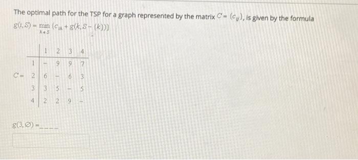 Solved The optimal path for the TSP for a graph represented | Chegg.com