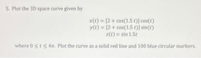 Solved 5. Plot the 3D space curve given by | Chegg.com Solved 5. Plot the 3D space curve given by | Chegg.com