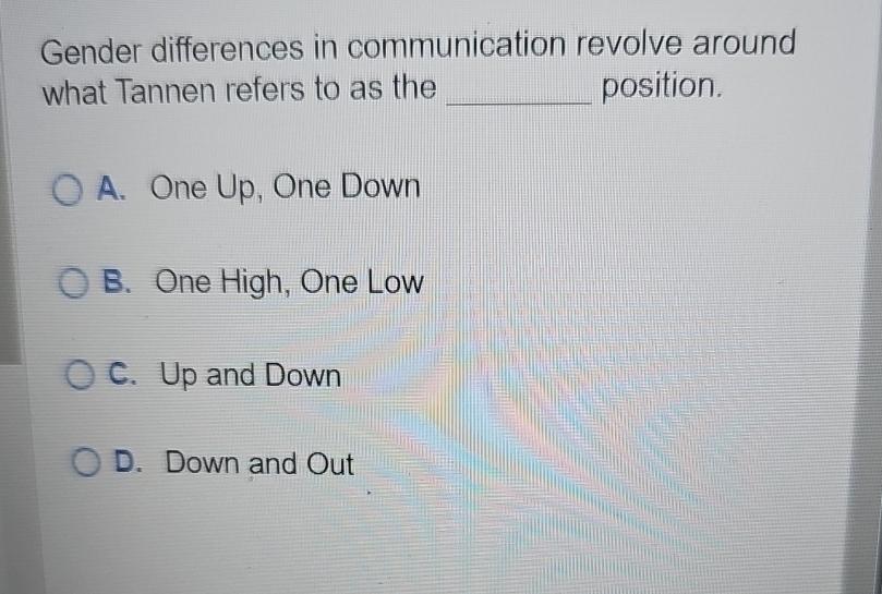 Solved Gender differences in communication revolve around | Chegg.com