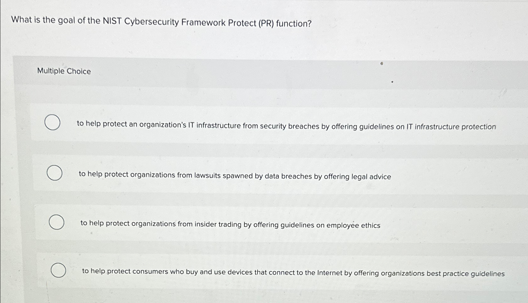 Solved What is the goal of the NIST Cybersecurity Framework | Chegg.com