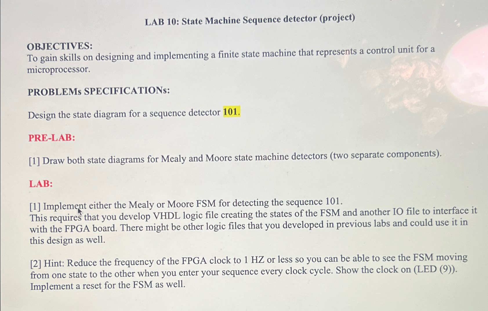 Solved LAB 10: State Machine Sequence detector | Chegg.com