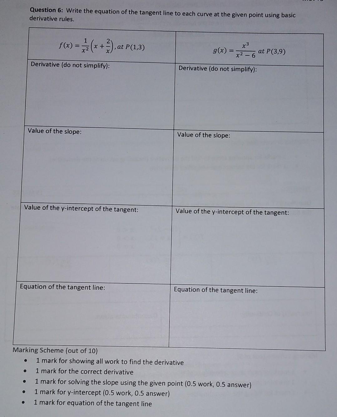 Solved Question 6: Write the equation of the tangent line to | Chegg.com