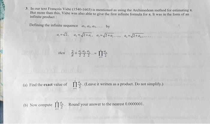 Solved 3. In our text François Viète (1540-1603) is | Chegg.com