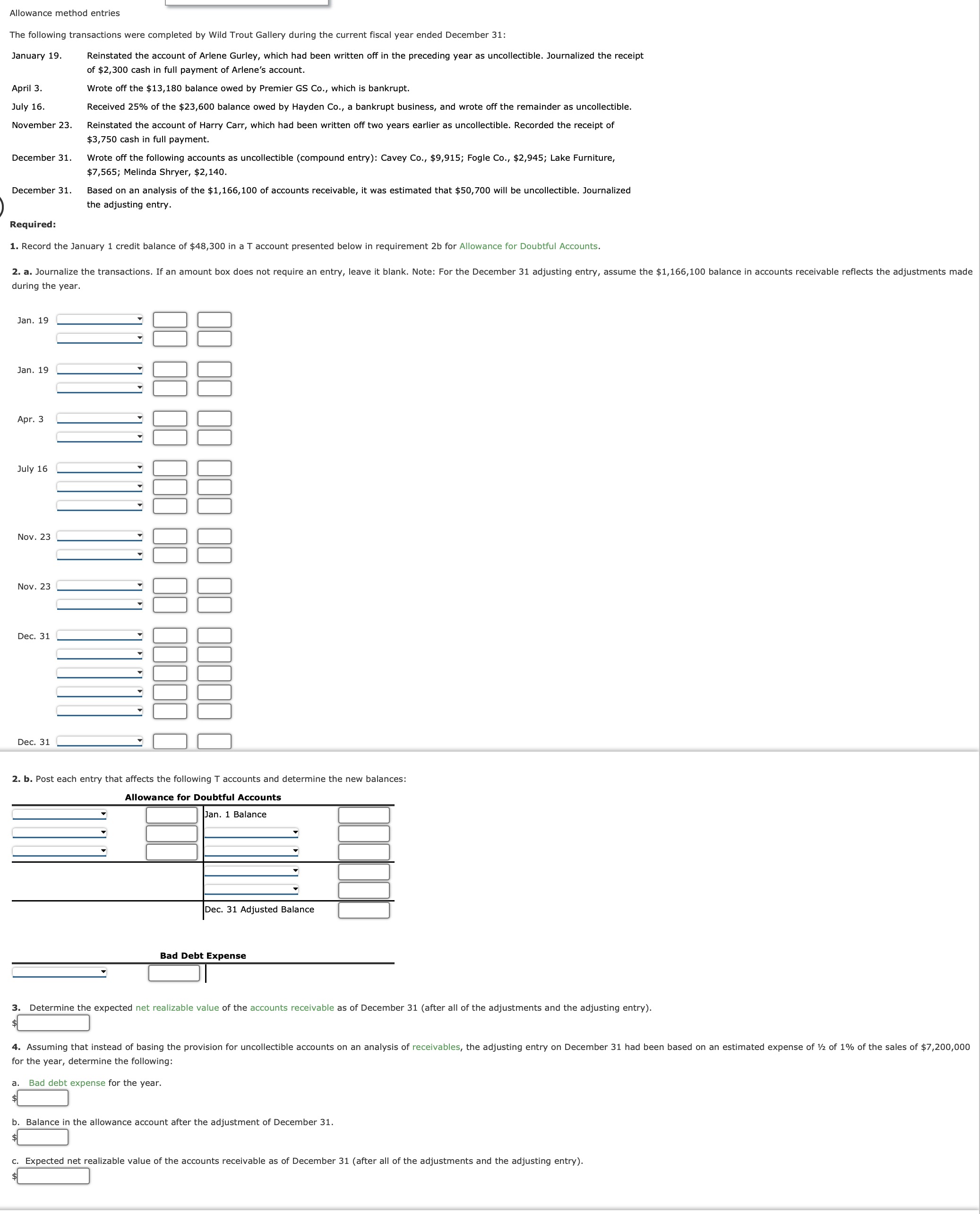 Solved Allowance method entriesThe following transactions | Chegg.com