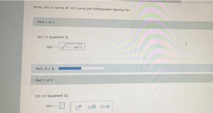 Solved Write sinr in terms of cost using the Pythagorean | Chegg.com