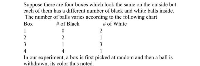 Solved Suppose there are four boxes which look the same on | Chegg.com