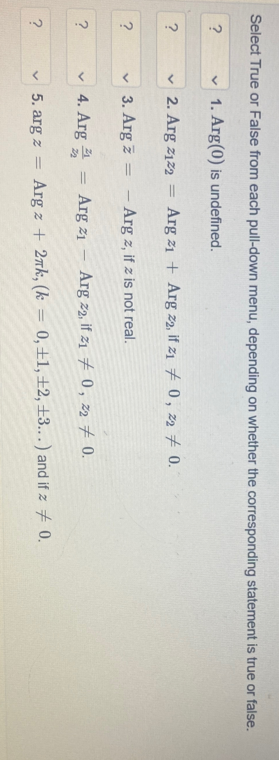 Solved Select True or False from each pull-down menu, | Chegg.com
