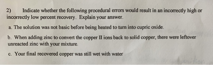 Solved 2) Indicate whether the following procedural errors | Chegg.com