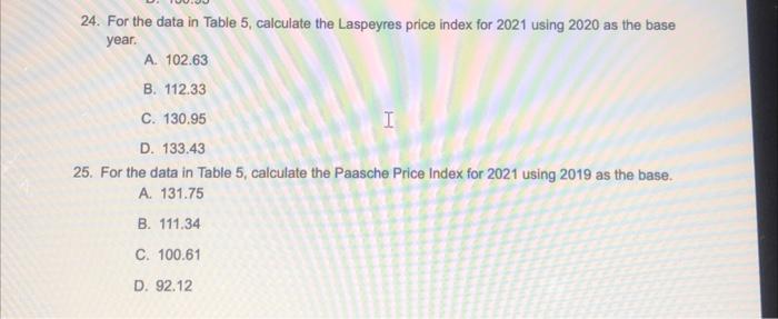 Solved 24. For the data in Table 5, calculate the Laspeyres | Chegg.com