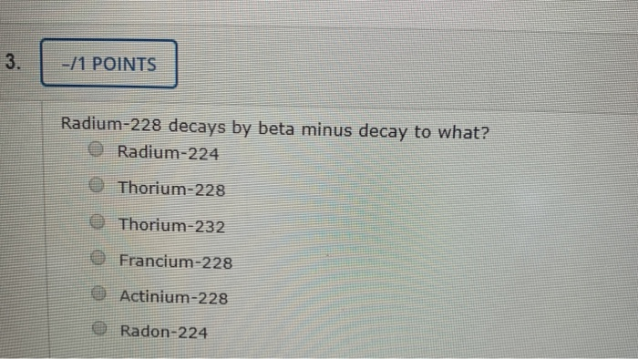 Solved -/1 POINTS Radium-228 decays by beta minus decay to | Chegg.com