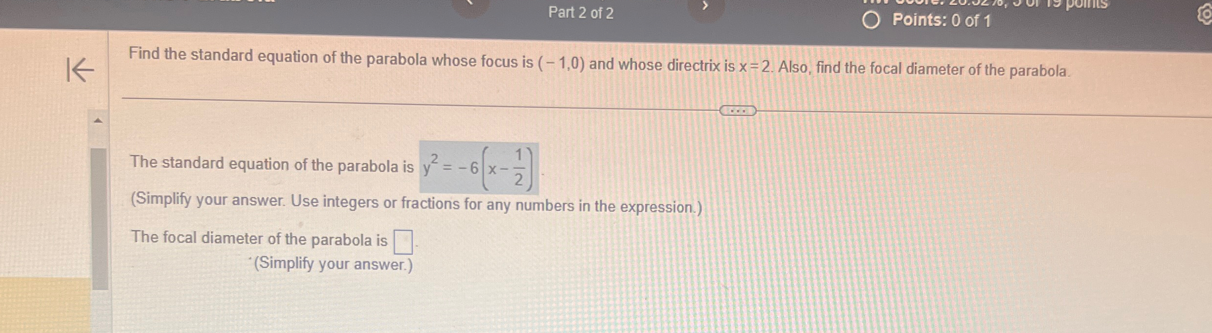 Solved Part 2 ﻿of 2Points: 0 ﻿of 1Find the standard equation | Chegg.com