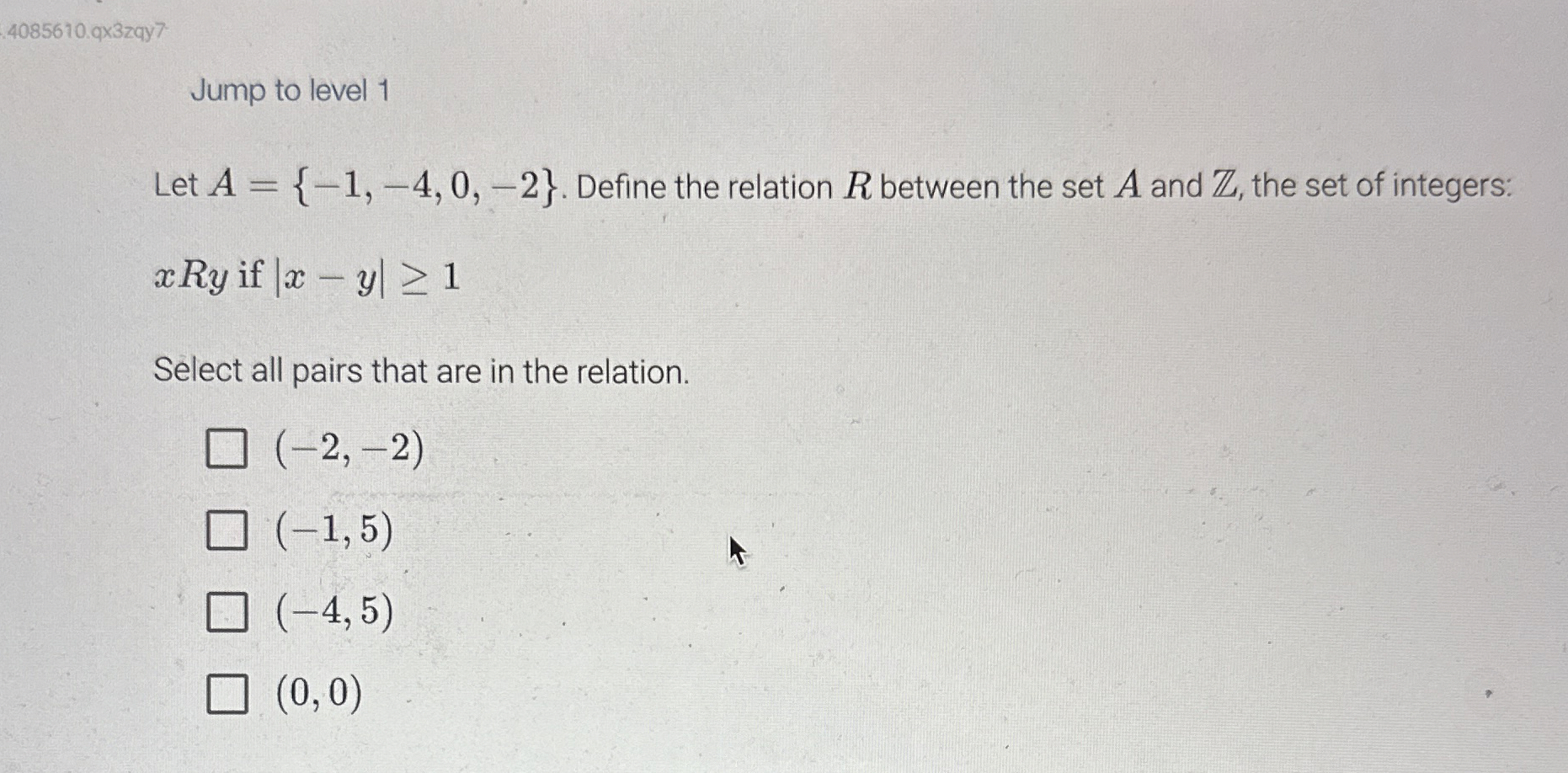 Solved Jump to level 1Let A={-1,-4,0,-2}. ﻿Define the | Chegg.com