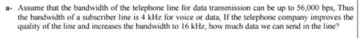 Solved - Assume that the bandwidth of the telephone line for | Chegg.com