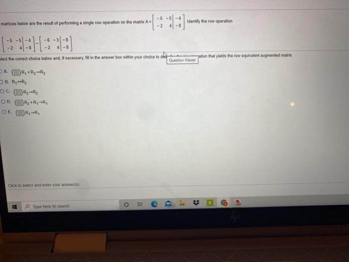 Solved -4 matrices below are the result of performing a | Chegg.com