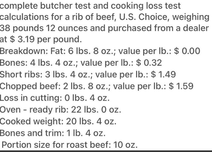complete butcher test and cooking loss test | Chegg.com
