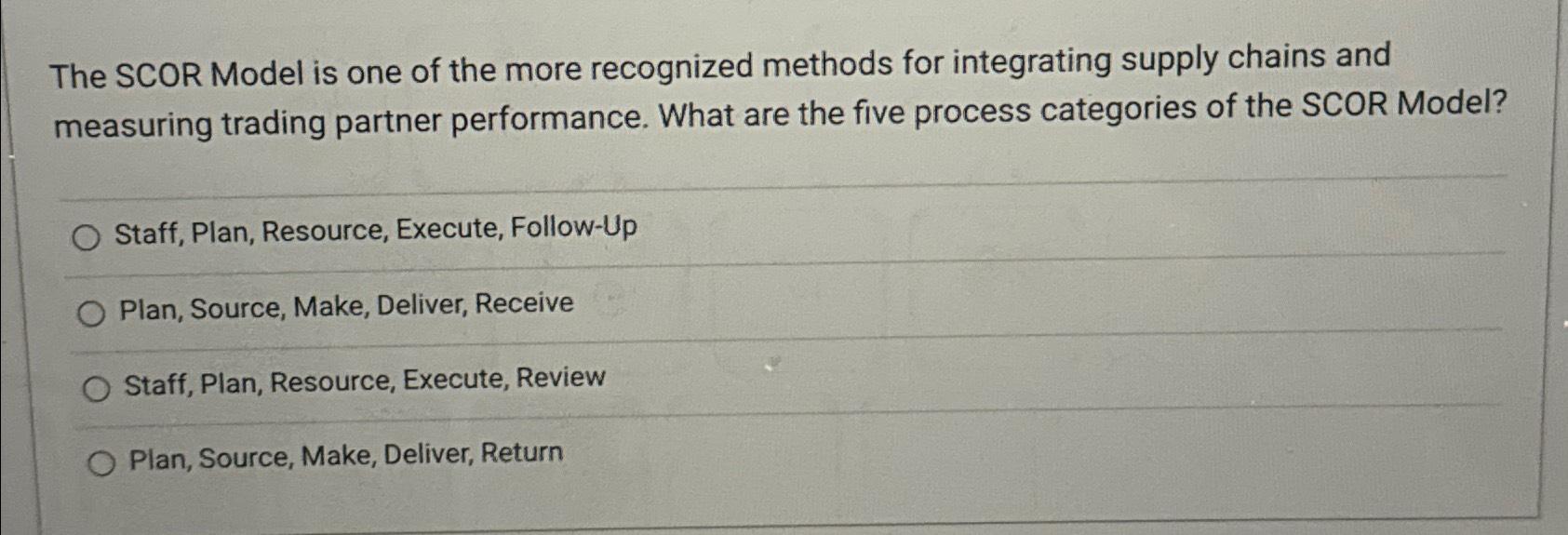 Solved The SCOR Model is one of the more recognized methods | Chegg.com