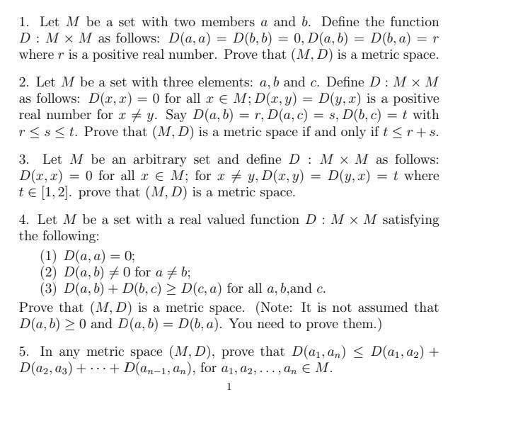Solved 1 Let M Be A Set With Two Members A And B Define