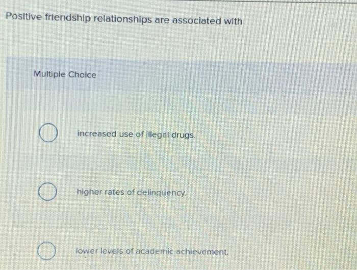Solved Positive friendship relationships are associated with | Chegg.com