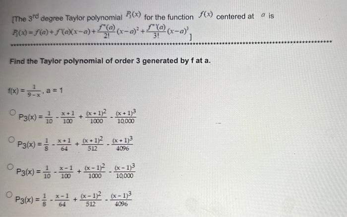 Solved The 3rd degree Taylor polynomial P3(x) for the | Chegg.com