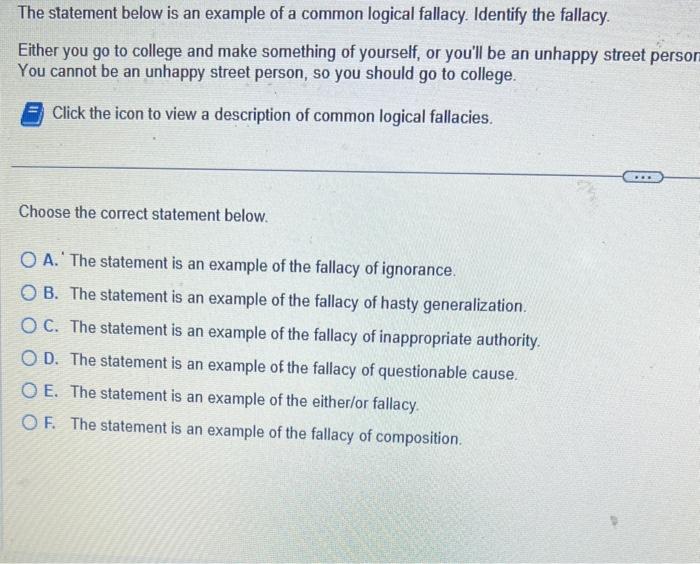 Solved The statement below is an example of a common logical | Chegg.com