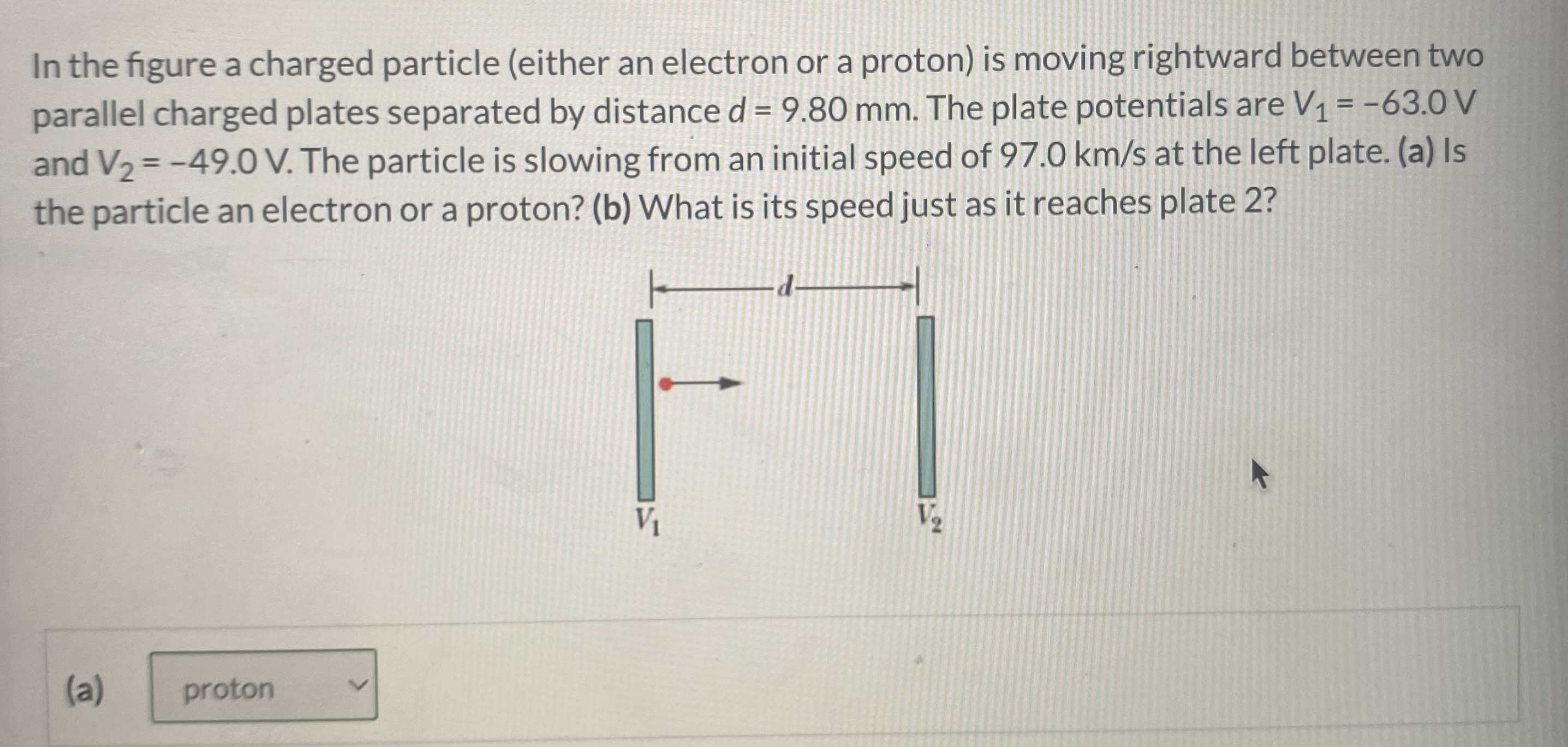 Solved In the figure a charged particle (either an electron | Chegg.com