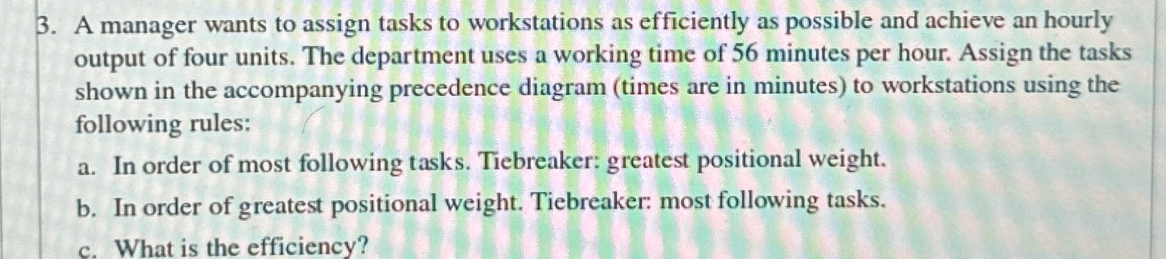 Solved A manager wants to assign tasks to workstations as | Chegg.com