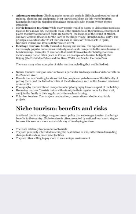 Solved 5. Do you have a favorite type of niche tourism | Chegg.com