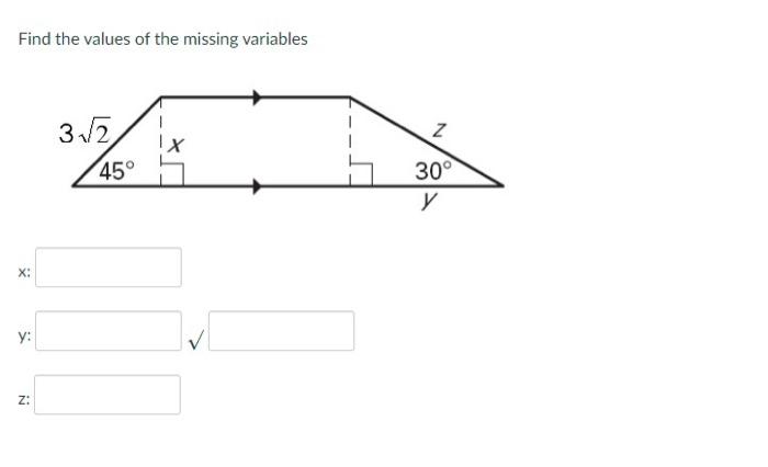 Solved Find the values of the missing variables N 3/2 45° x | Chegg.com