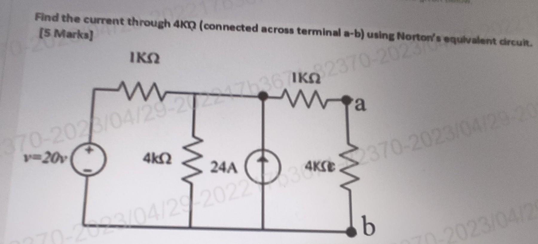 Solved Find the current through 4KQ (connected across | Chegg.com