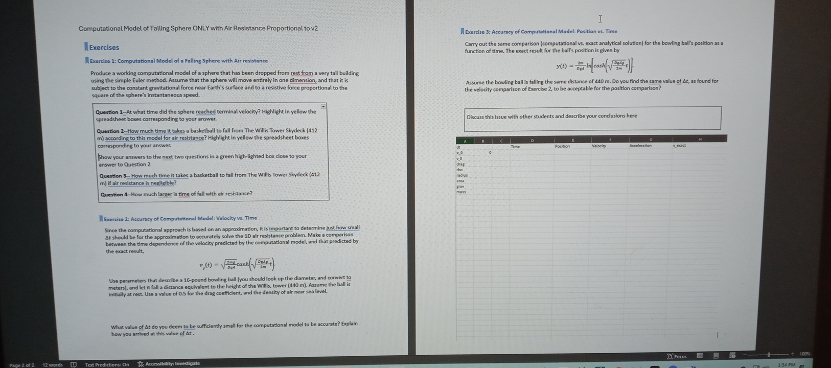 Solved Computational Model of Falling Sphere ONLY with Air | Chegg.com
