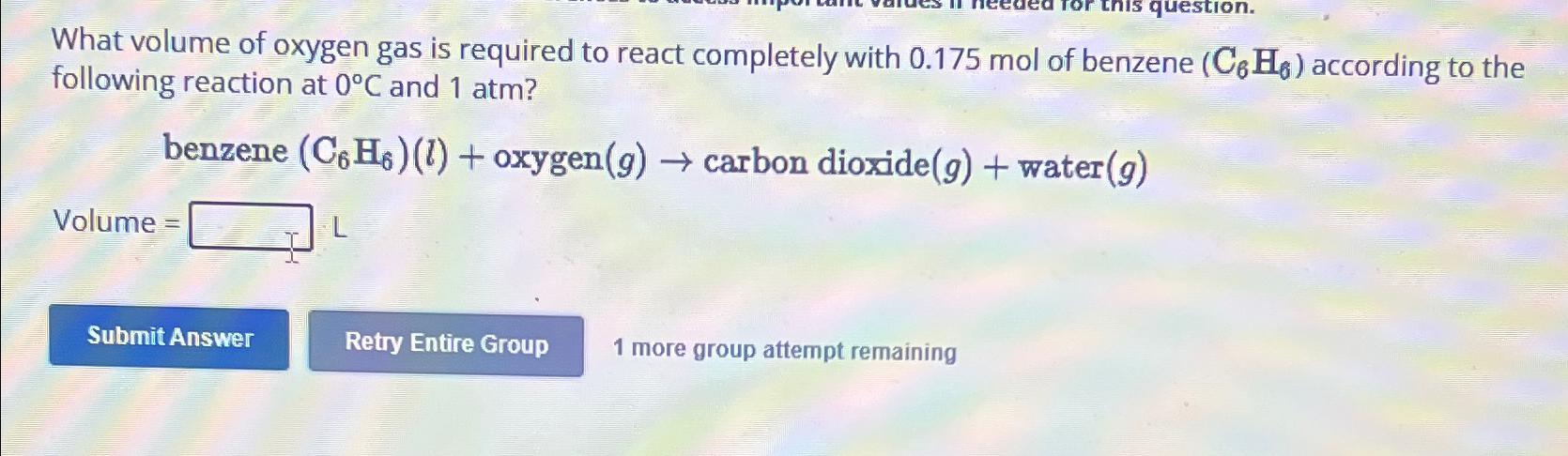 Solved What volume of oxygen gas is required to react | Chegg.com