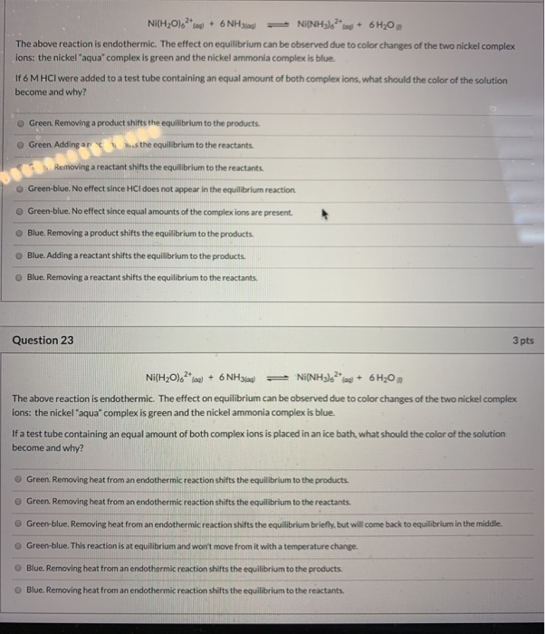 Solved Ni(H20),?* + 6 NH3ad NI(NH3)2 + 6H20 The above | Chegg.com
