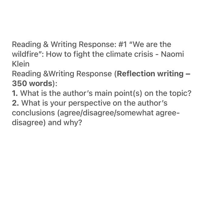 Reading \& Writing Response: \#1 "We are the | Chegg.com