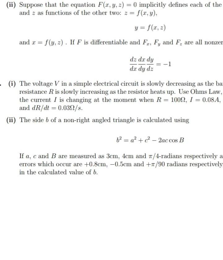 Solved Ii Suppose That The Equation F X Y Z 0 Implicitly