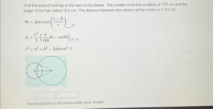 Solved Find the area of overlap in the two circles below. | Chegg.com