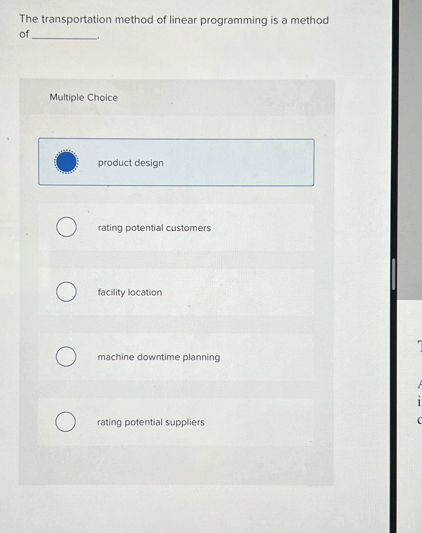 Solved The transportation method of linear programming is a | Chegg.com