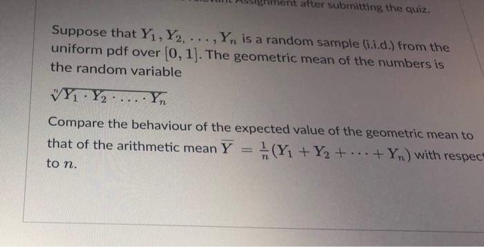 Solved nt after submitting the quiz. Suppose that Y₁, Y2, | Chegg.com
