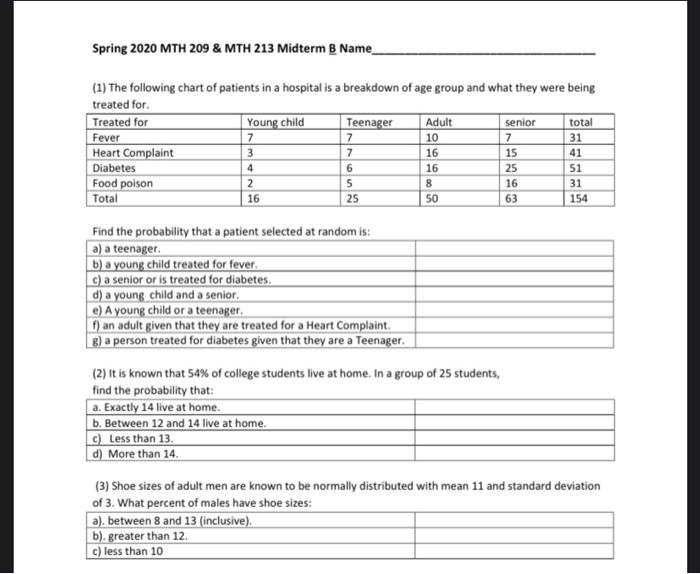 Solved Spring 2020 MTH 209 & MTH 213 Midterm B Name_ (1) The | Chegg.com