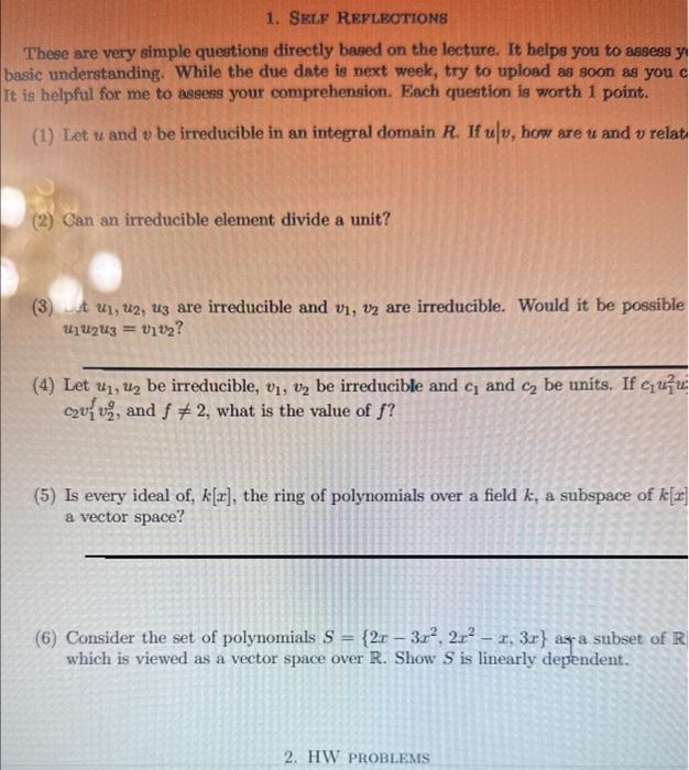 Solved (2) Can an irreducible element divide a unit? (3) | Chegg.com