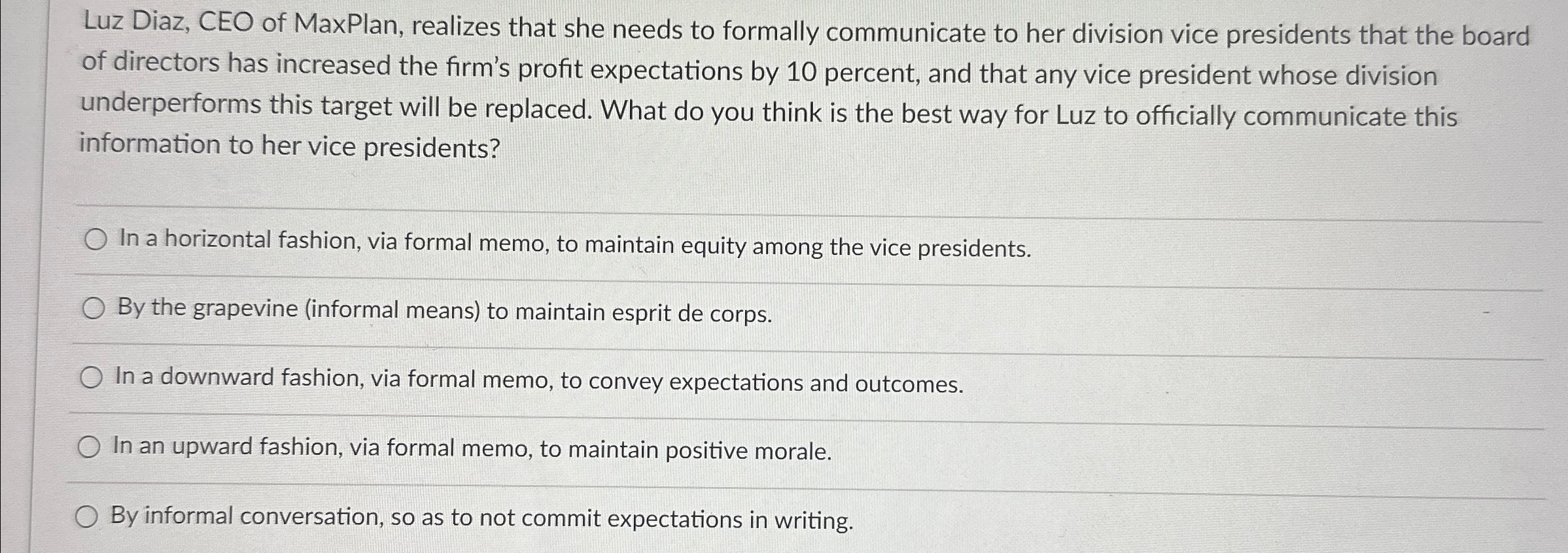 Solved Luz Diaz, CEO of MaxPlan, realizes that she needs to | Chegg.com