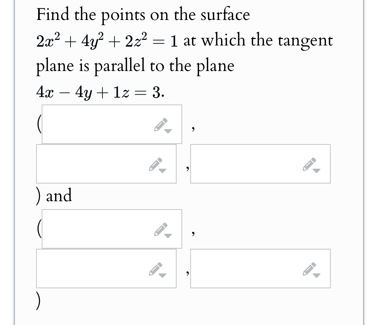Solved Find the points on the surface 2x2+4y2+2z2=1 ﻿at | Chegg.com