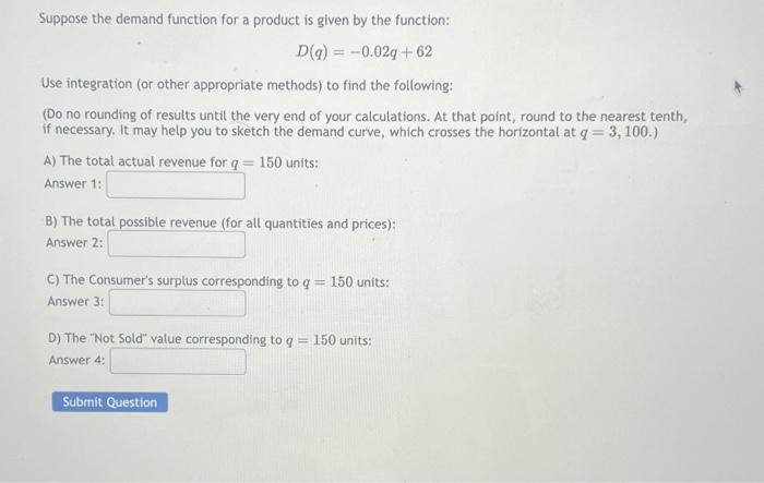 Solved Suppose the demand function for a product is given by | Chegg.com