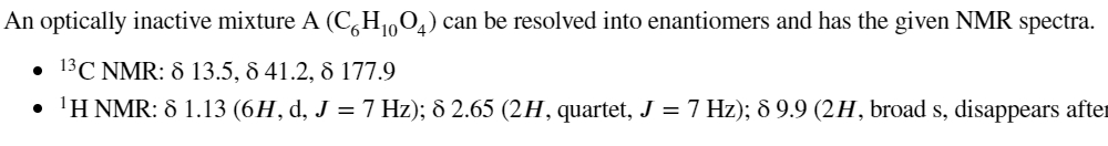 Solved An optically inactive mixture A(C6H10O4) ﻿can be | Chegg.com