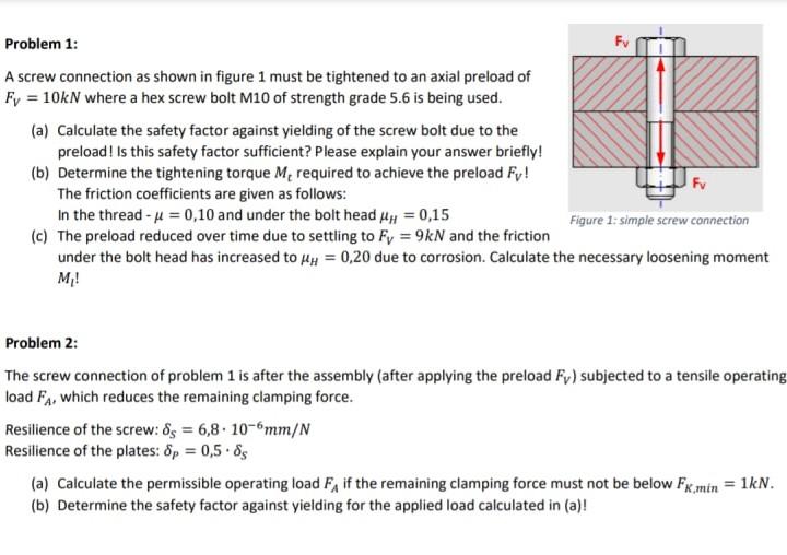 Solved Problem 1: A screw connection as shown in figure 1 | Chegg.com