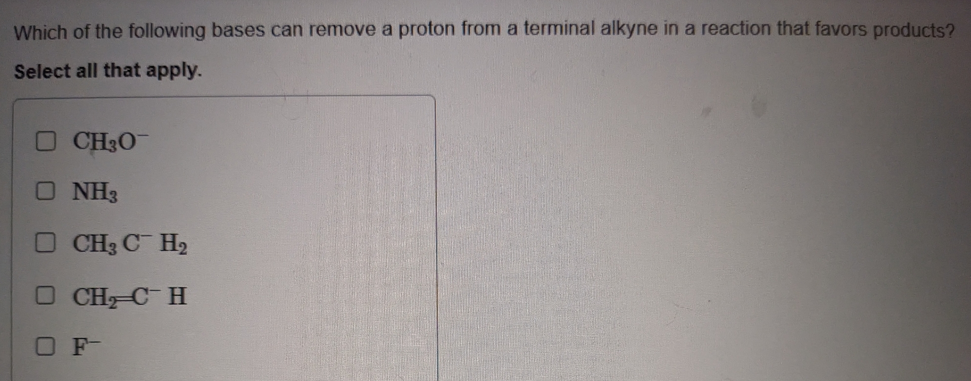 Solved Which of the following bases can remove a proton from | Chegg.com