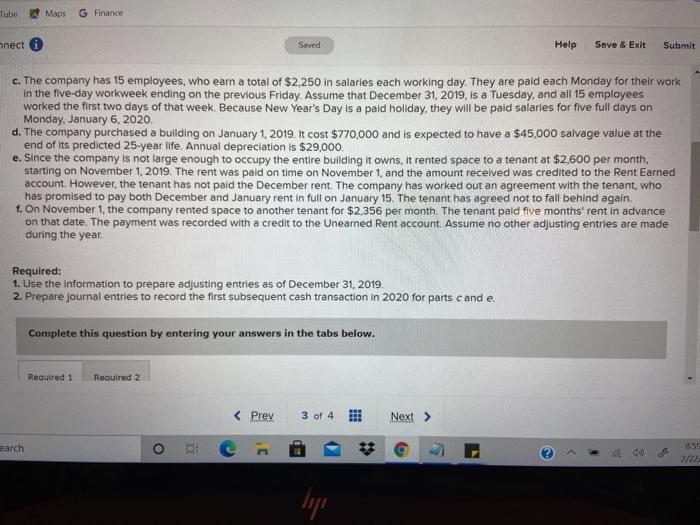 Solved uTube Maps G Finance ennect Saved Help Save & Exit | Chegg.com