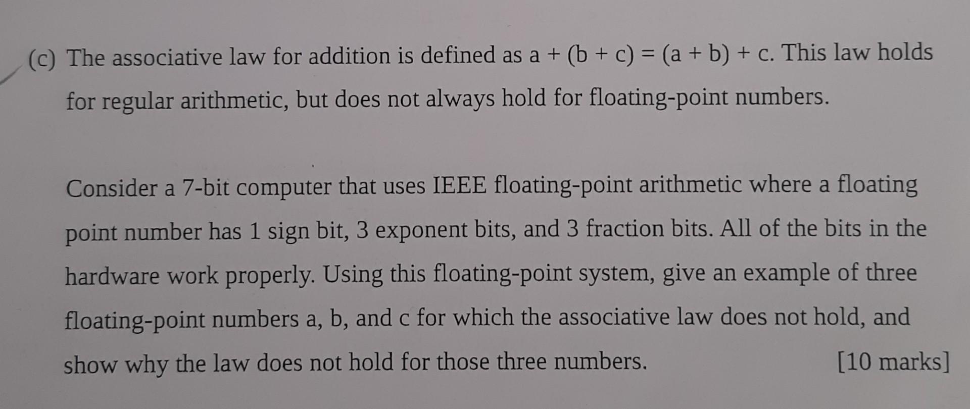 Solved (c) The associative law for addition is defined as a | Chegg.com