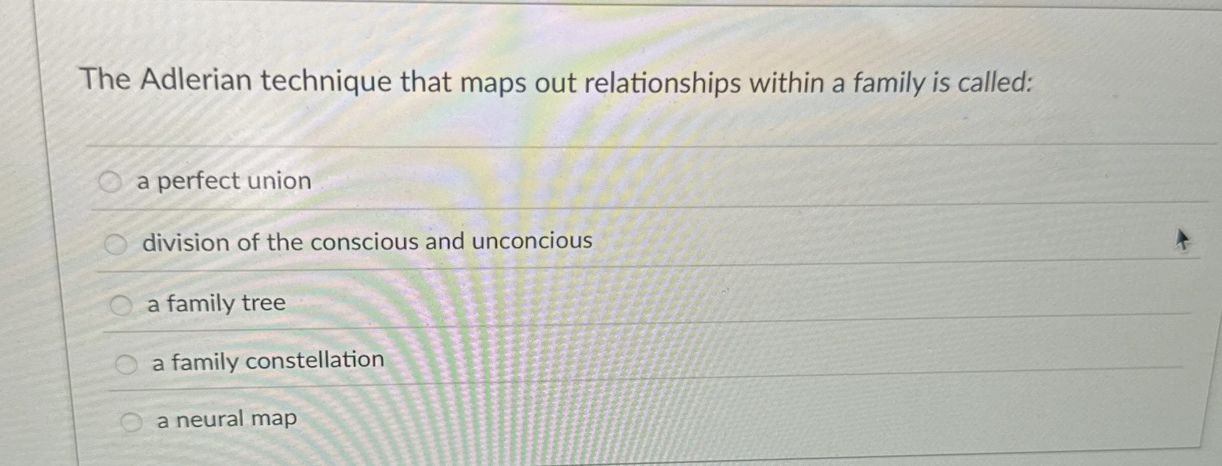 Solved The Adlerian technique that maps out relationships | Chegg.com